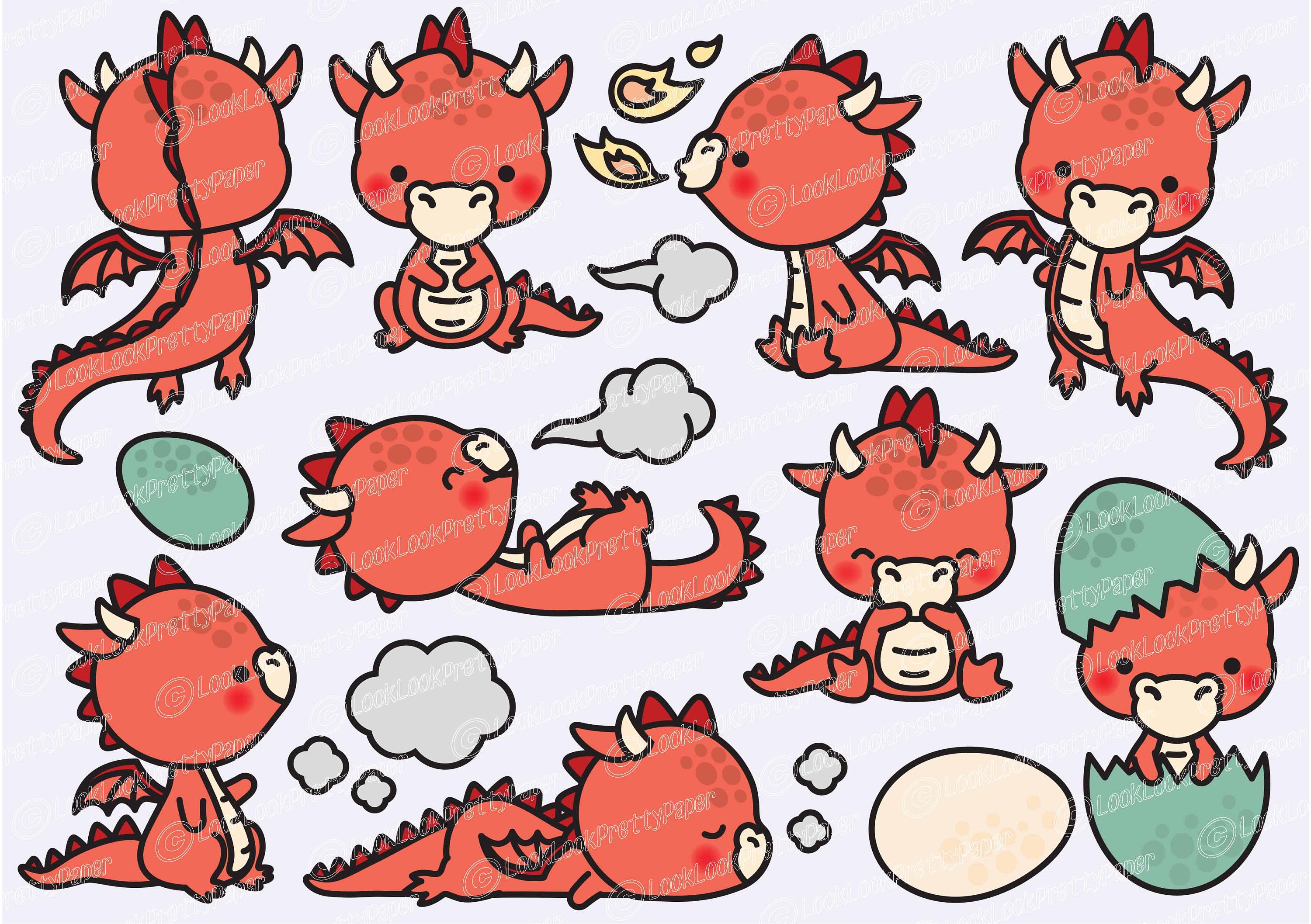 Premium Vector Clipart - Kawaii Dragon - Cute Baby Dragons Clipart Set ...