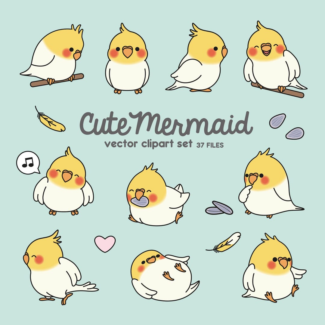 Premium Vector Clipart Kawaii Cockatiel Cute Cockatiel Clipart Set High ...