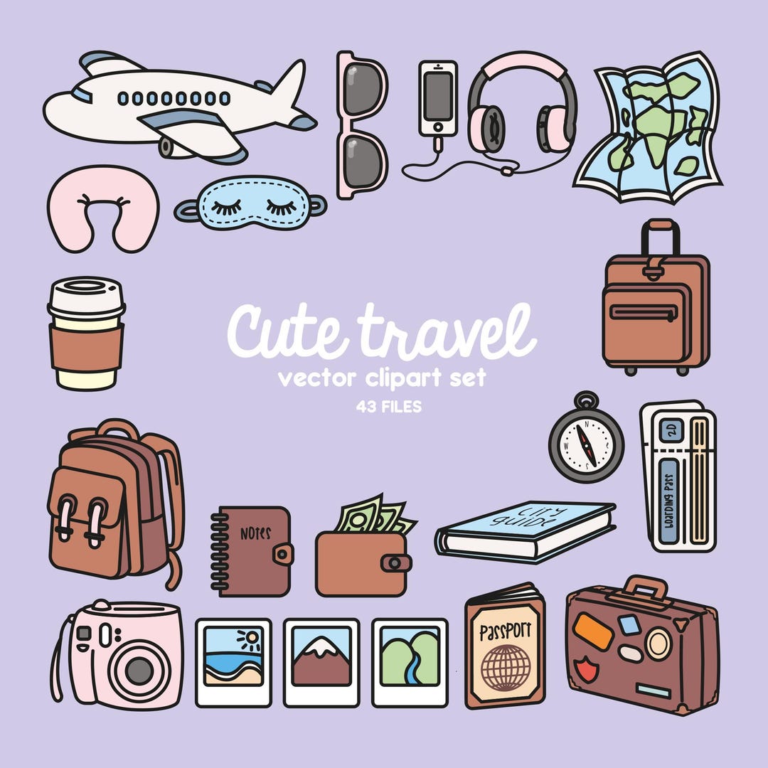 Premium Vector Clipart - Kawaii Travel Clipart - Kawaii Clip Art Set ...