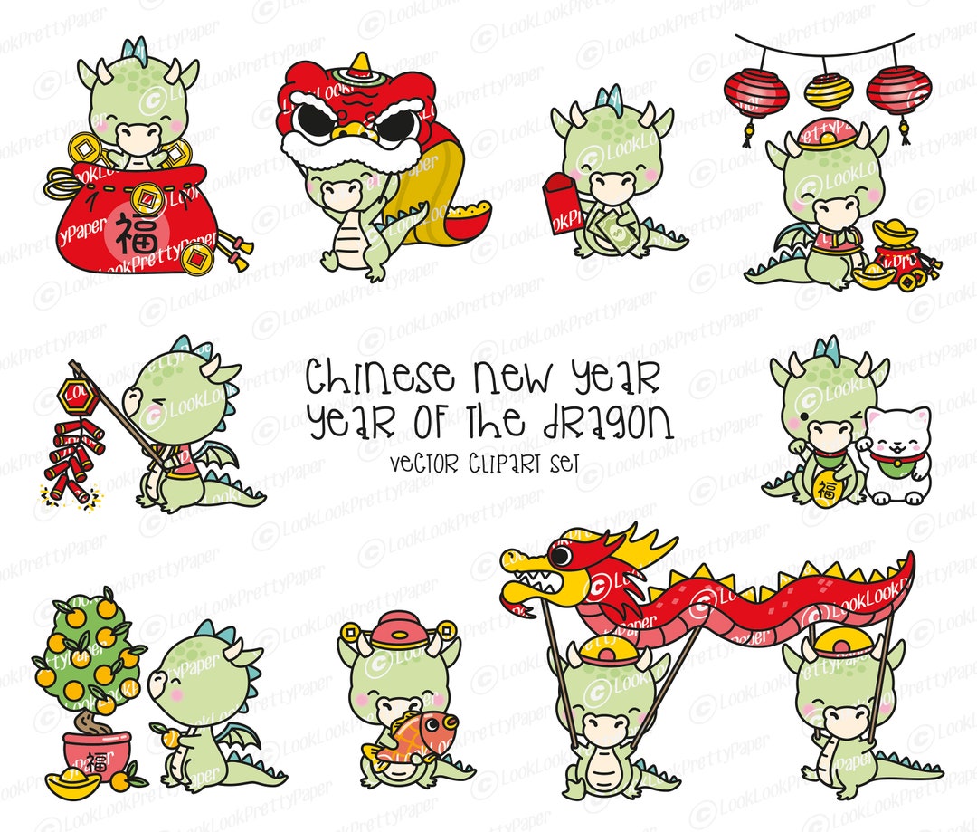 Premium Vector Clipart Kawaii Chinese New Year Cute Year of the Dragon ...
