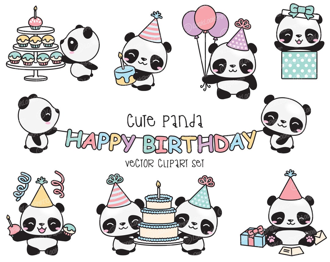 Premium Vector Clipart Kawaii Birthday Pandas Cute Birthday Pandas ...