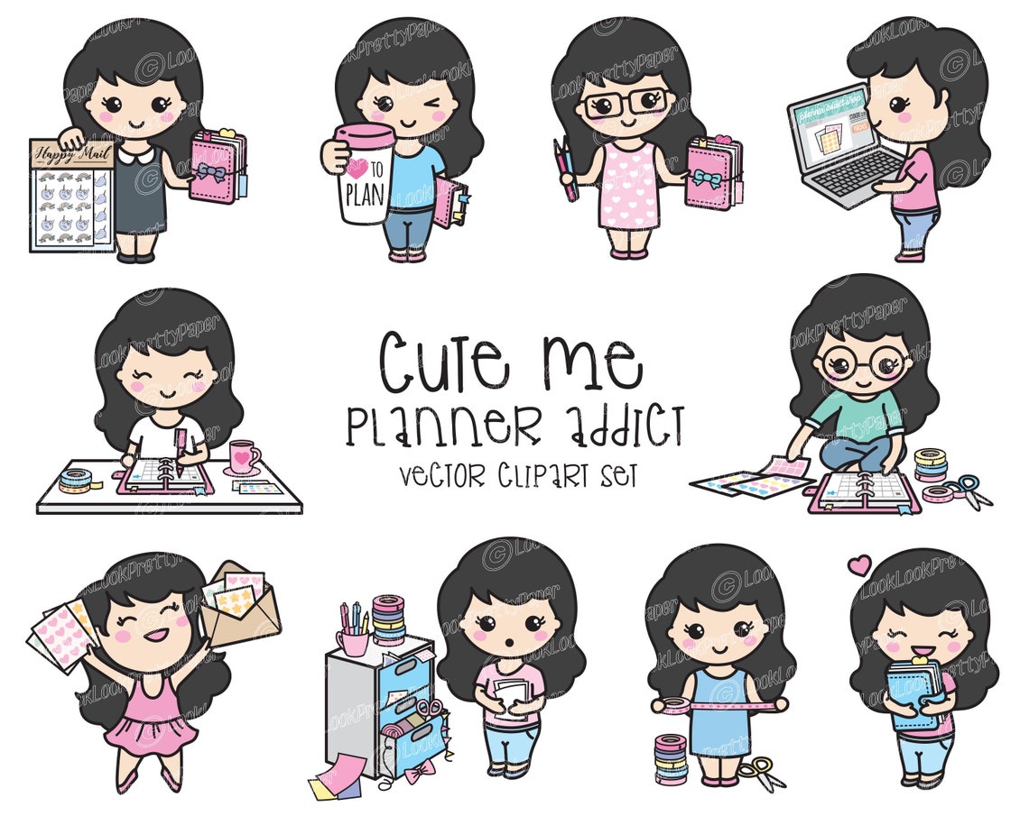 Premium Vector Clipart Kawaii Girl Cute Girl Planner | Etsy Canada
