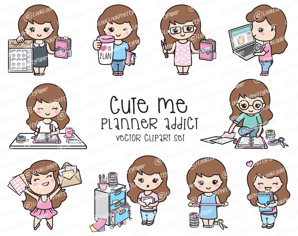 Premium Vector Clipart Kawaii Me Cute Me Planner Addict - Etsy Canada