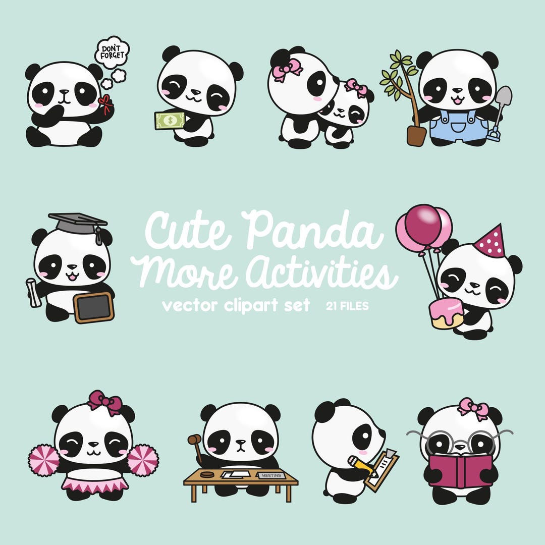 Premium Vector Clipart - More Kawaii Pandas - More Cute Pandas Clipart ...