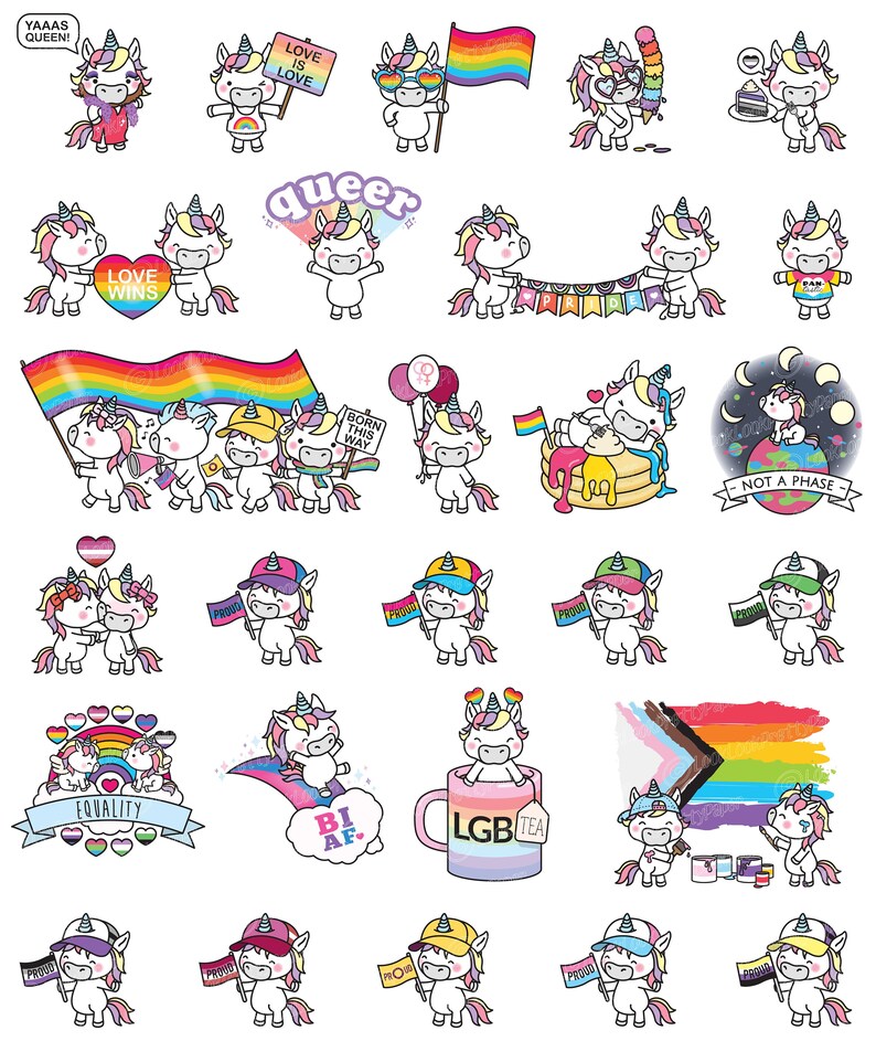 Premium Vector Clipart - Kawaii LGBTQ Pride Unicorn - Cute Unicorn ...