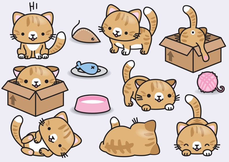 Premium Vector Clipart Kawaii Ginger Cats Cute Ginger Cats Etsy
