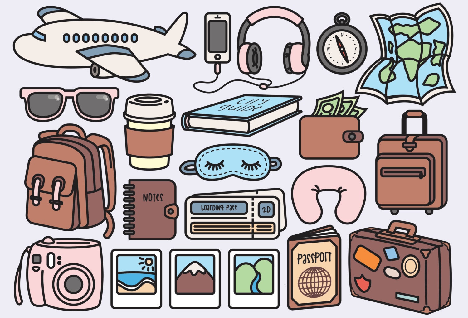 Premium Vector Clipart Kawaii Travel Clipart Kawaii Clip - Etsy