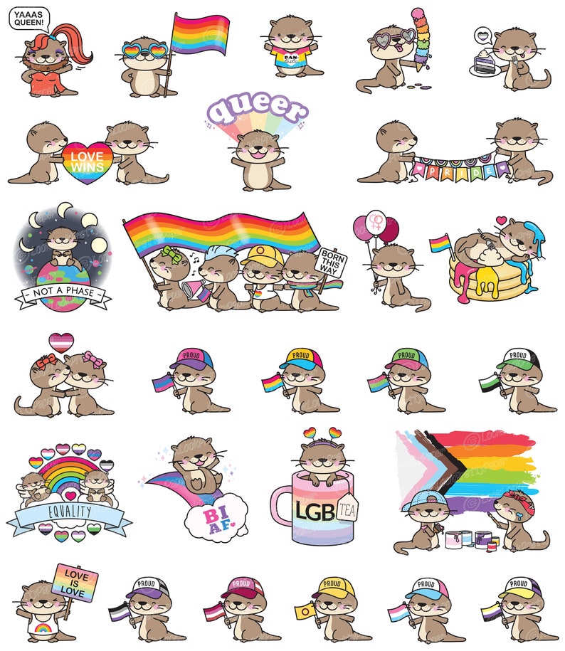 Premium Vector Clipart Kawaii LGBTQ Pride Otter Cute Otter | Etsy