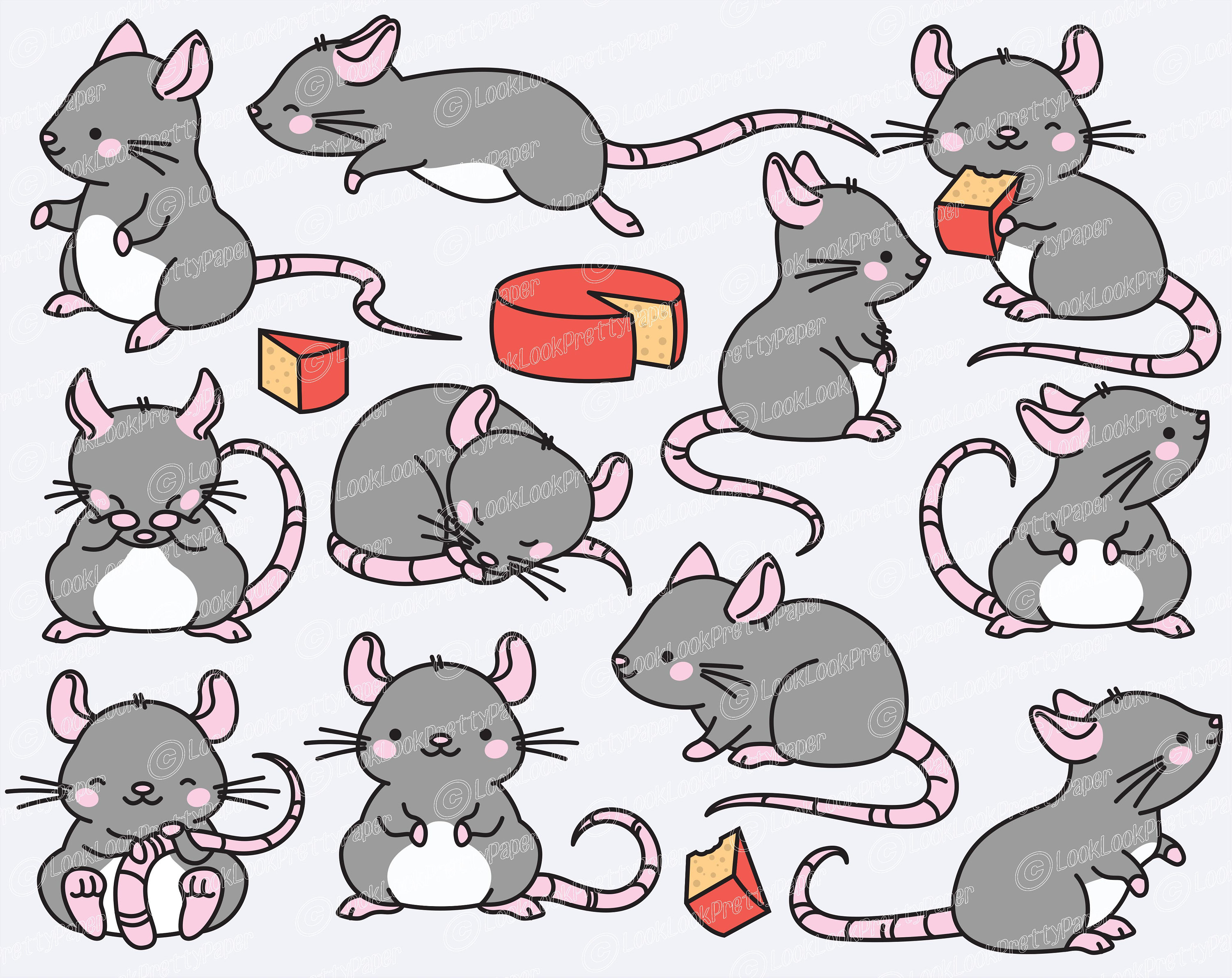 Premium Vector Clipart Kawaii Rats Cute Rat Clipart Set - Etsy