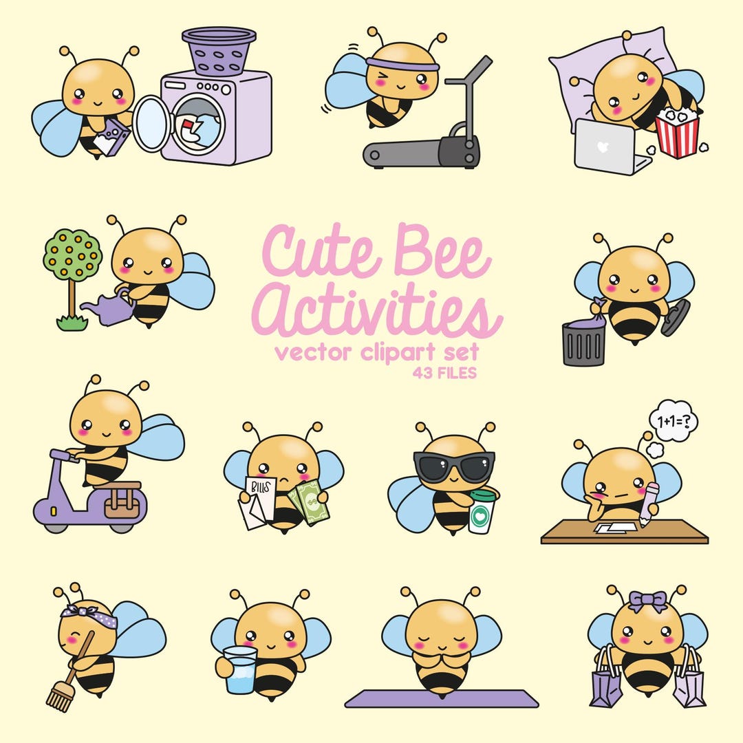 Premium Vector Clipart - Kawaii Bee - Cute Bees Planning Clipart - Cute ...
