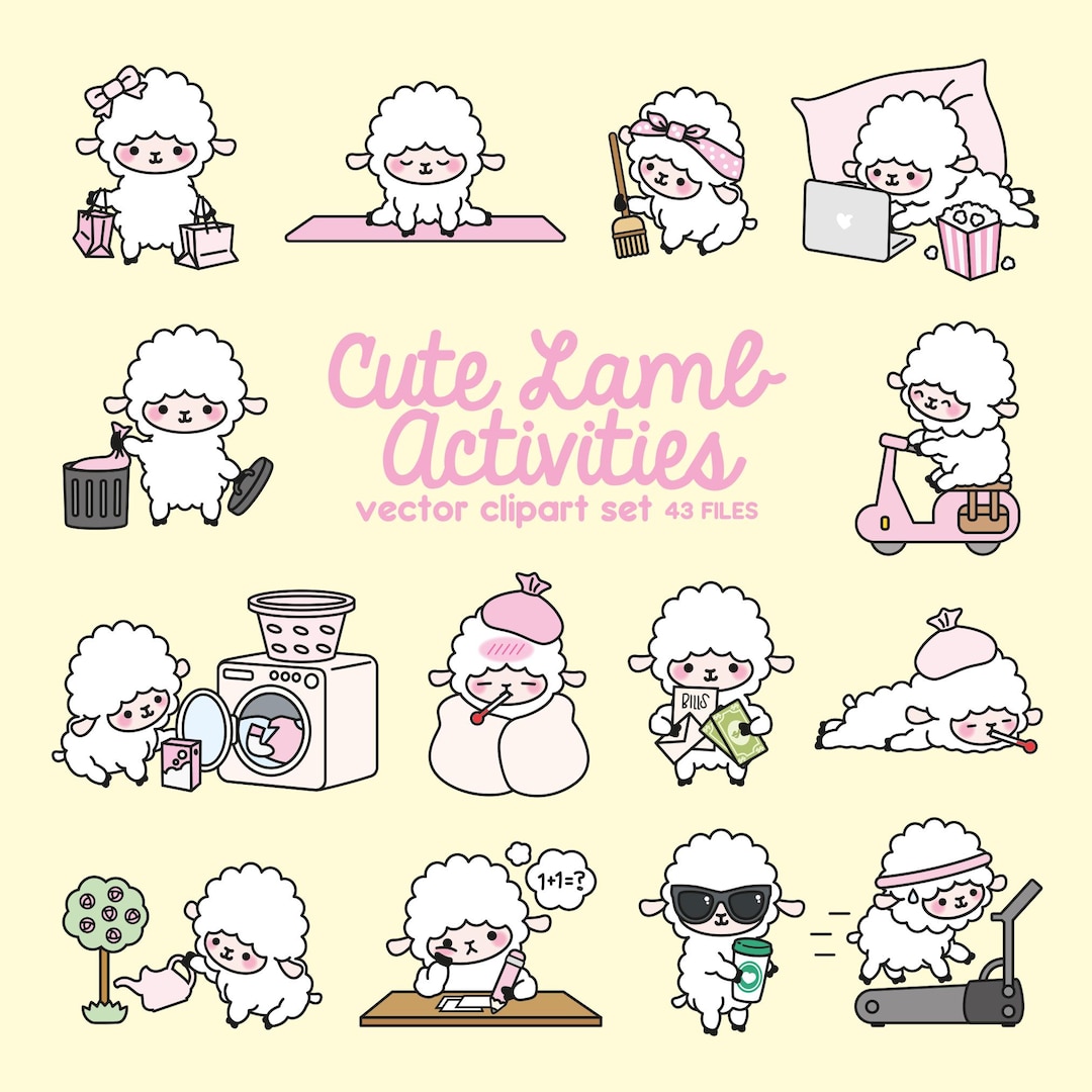 Premium Vector Clipart - Kawaii Lambs - Cute Lambs Planning Clipart ...