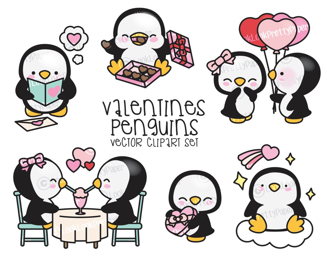 Premium Vector Clipart Kawaii Valentines Penguins Valentines Day ...