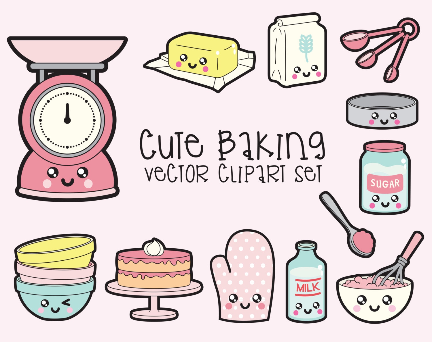 Premium Vector Clipart Kawaii Baking Clipart Kawaii baking | Etsy
