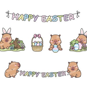 Premium Vector Clipart - Kawaii Easter Capybaras - Cute Easter Capybara ...