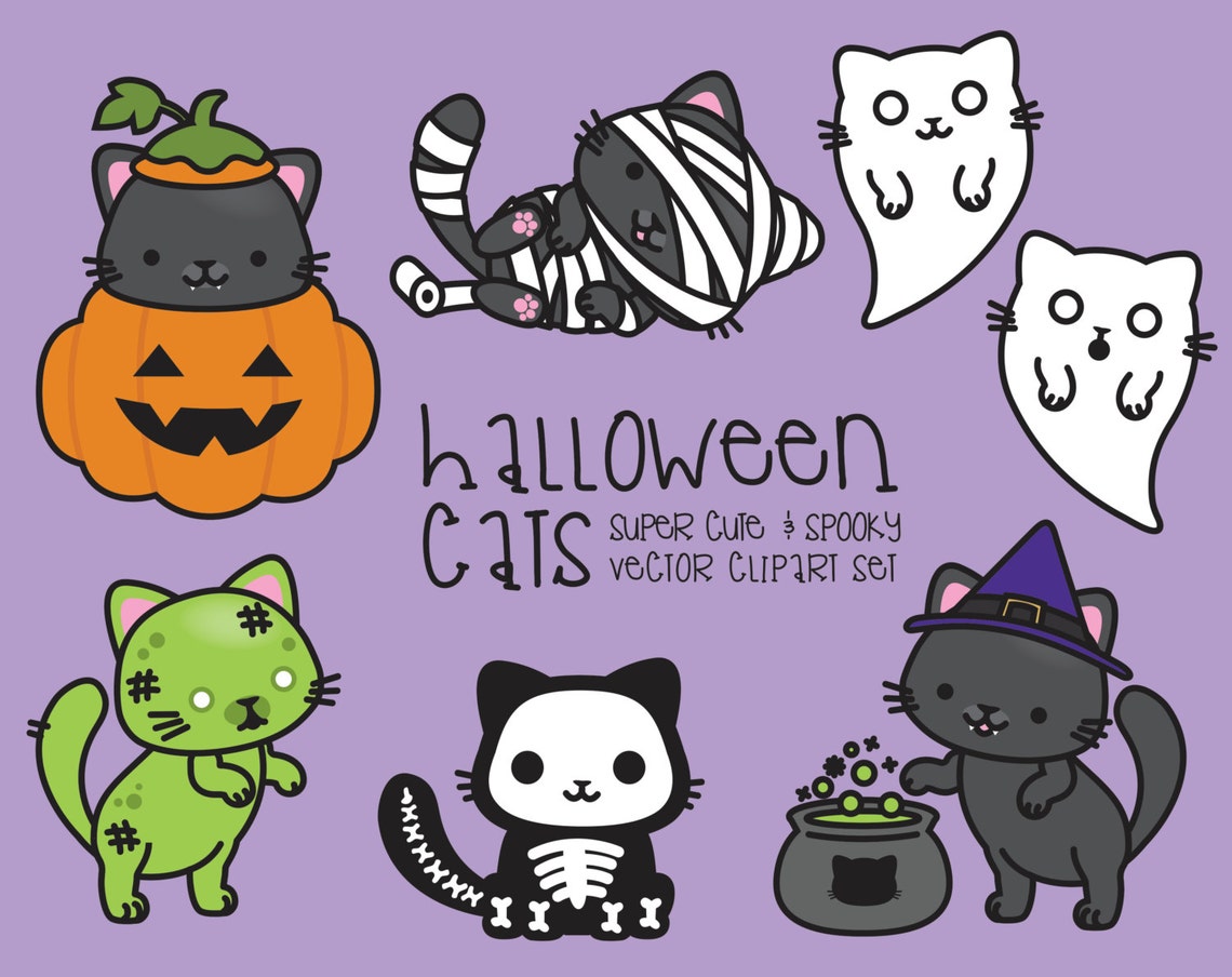 Premium Vector Clipart Kawaii Halloween Cats Cute - Etsy Canada
