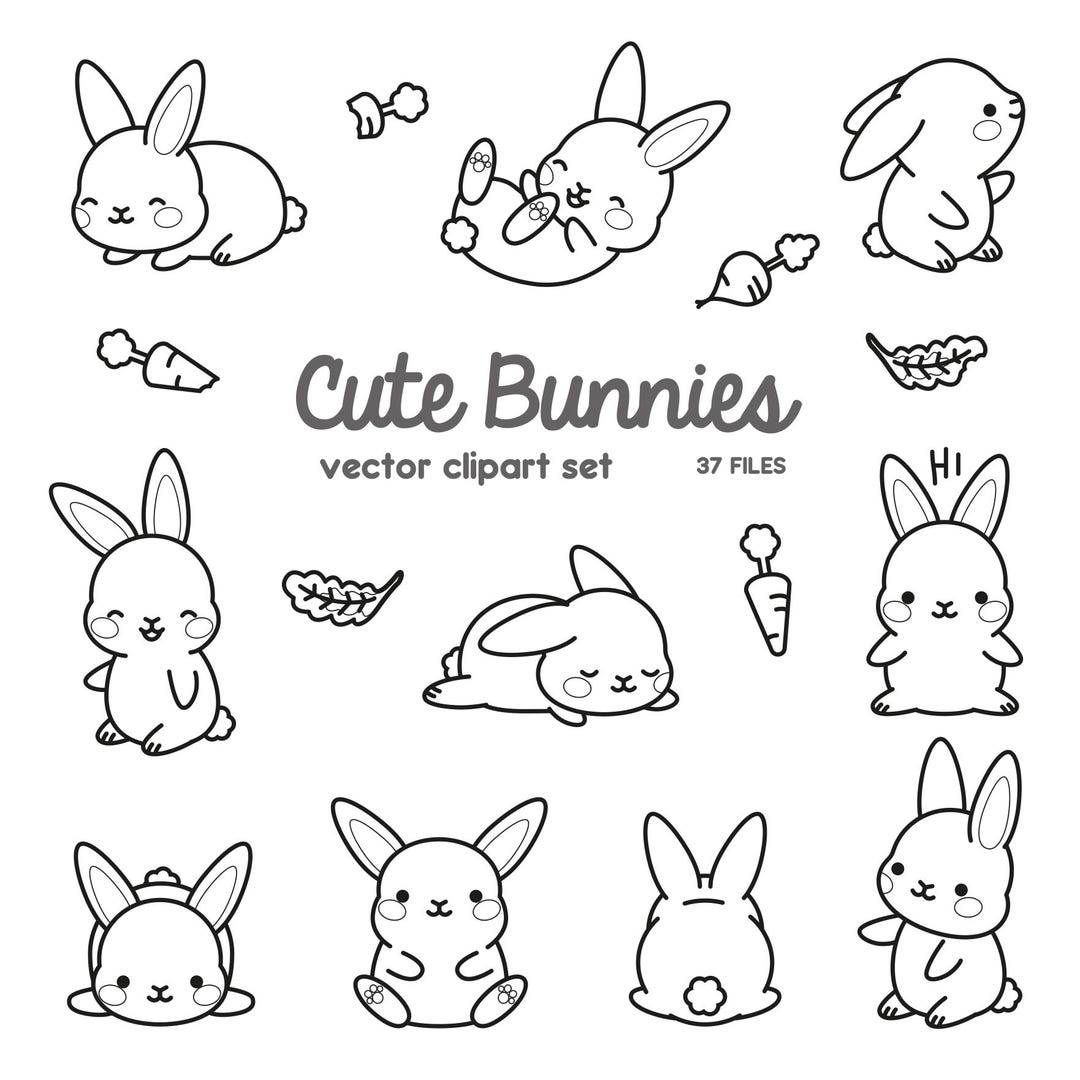Premium Vector Clipart - Kawaii Bunny Outlines - Cute Bunny Outlines ...