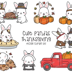 Premium Vector Clipart Kawaii Thankgiving Bunny Cute Thangiving Bunnies ...