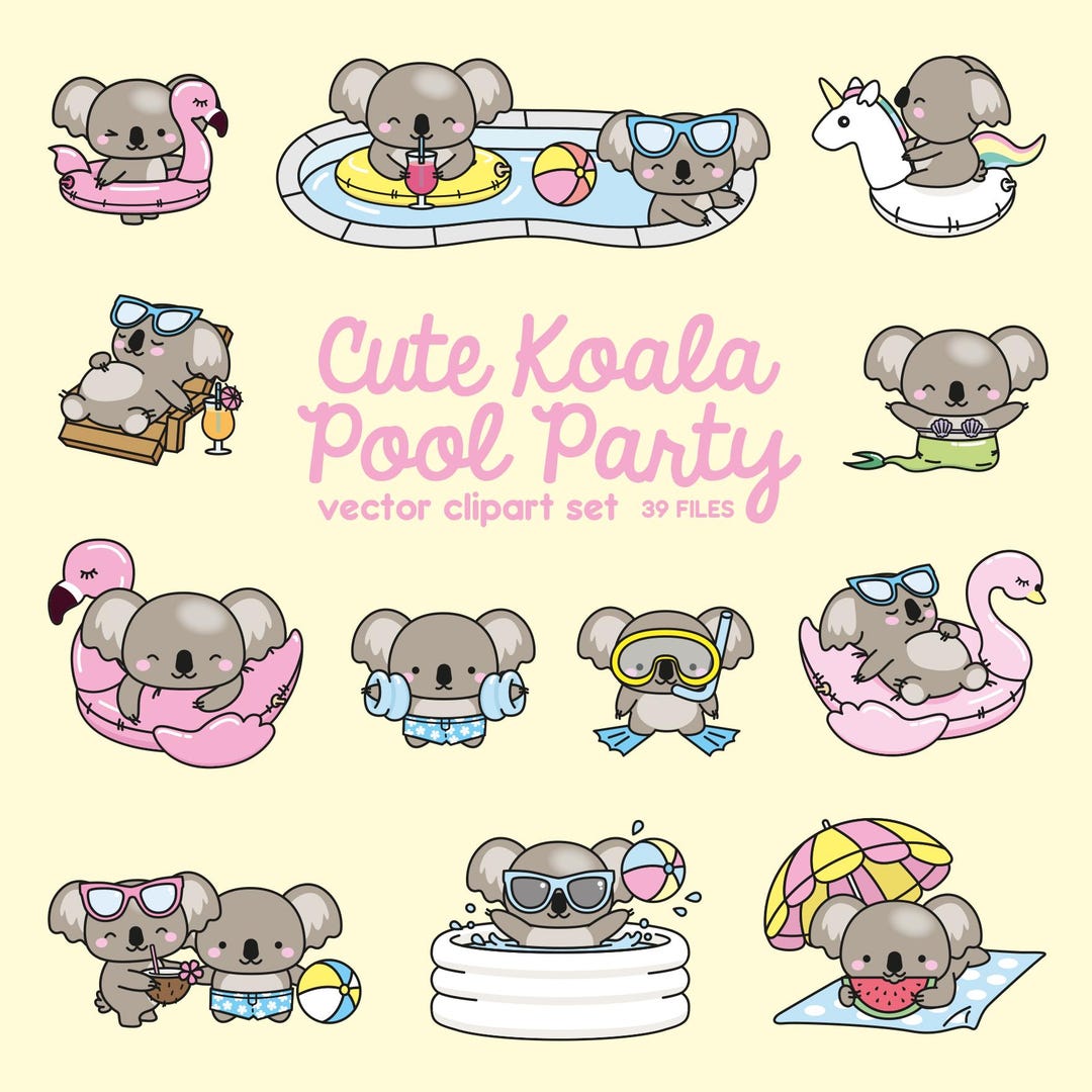 Premium Vector Clipart - Kawaii Koala - Cute Koala Pool Party Clipart ...