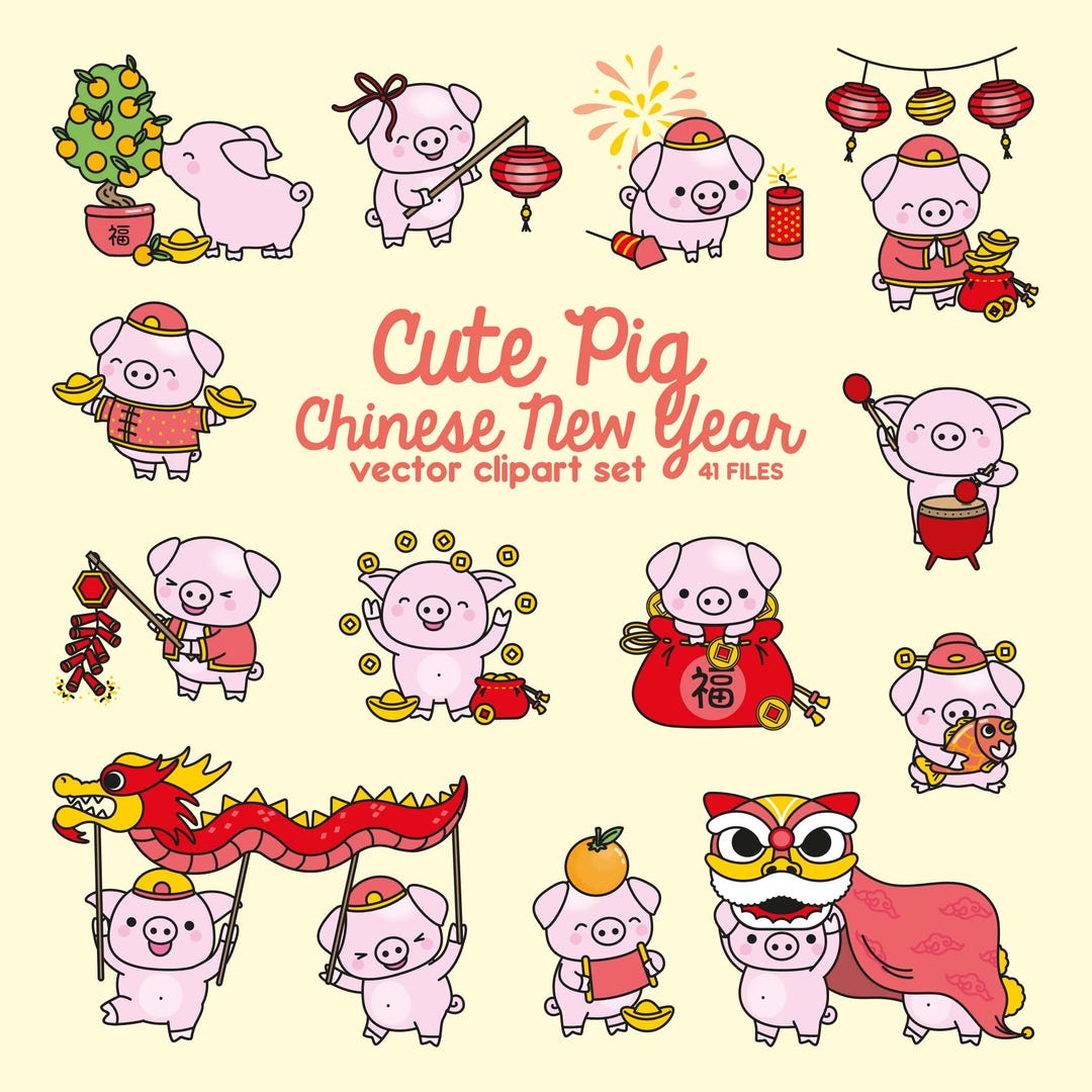 Premium Vector Clipart - Kawaii Chinese New Year - Cute Year of the Pig ...