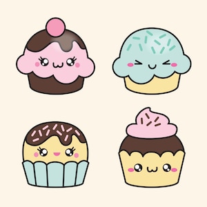 Premium Vector Clipart Kawaii Cup Cakes Cute Cupcakes - Etsy Canada