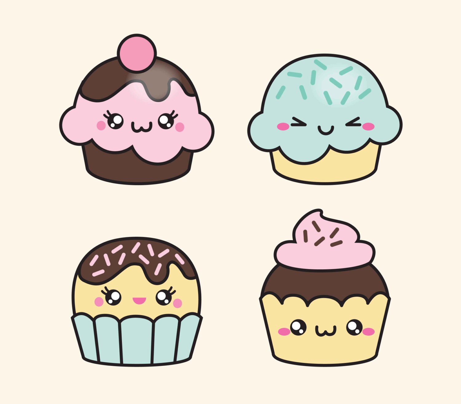 Premium Vector Clipart Kawaii Cup Cakes Cute Cupcakes - Etsy Canada