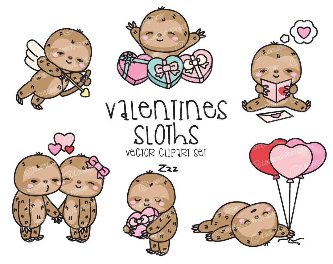 Premium Vector Clipart Kawaii Valentines Day Sloths Valentines Day ...