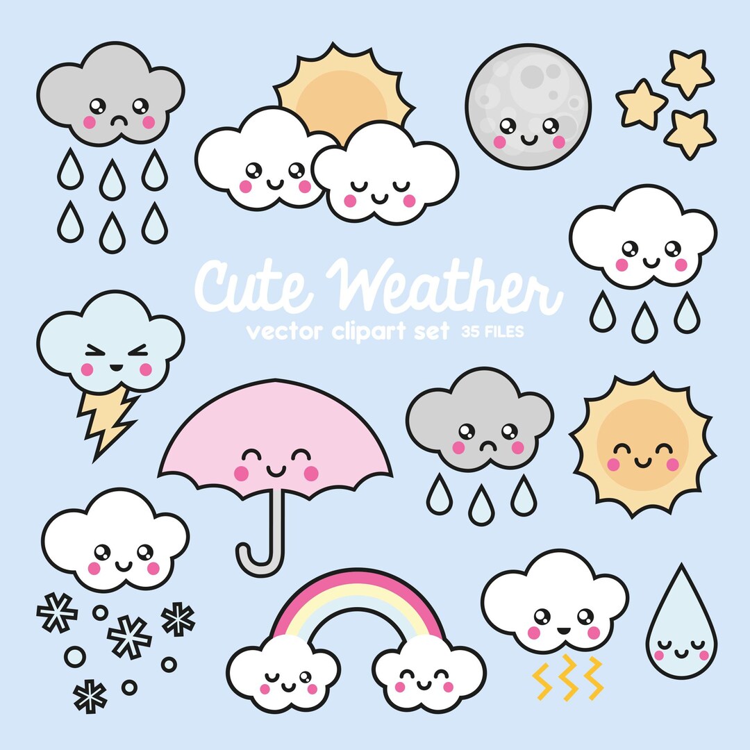 Premium Vector Clipart - Kawaii Weather Clipart - Kawaii Weather Clip ...