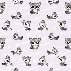 Premium Digital Paper Scrapbooking Paper Kawaii Raccoon Cute Raccoons ...