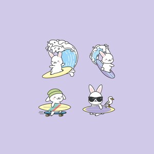 Premium Vector Clipart - Kawaii Bunnies Surfing - Cute Bunny Surf ...