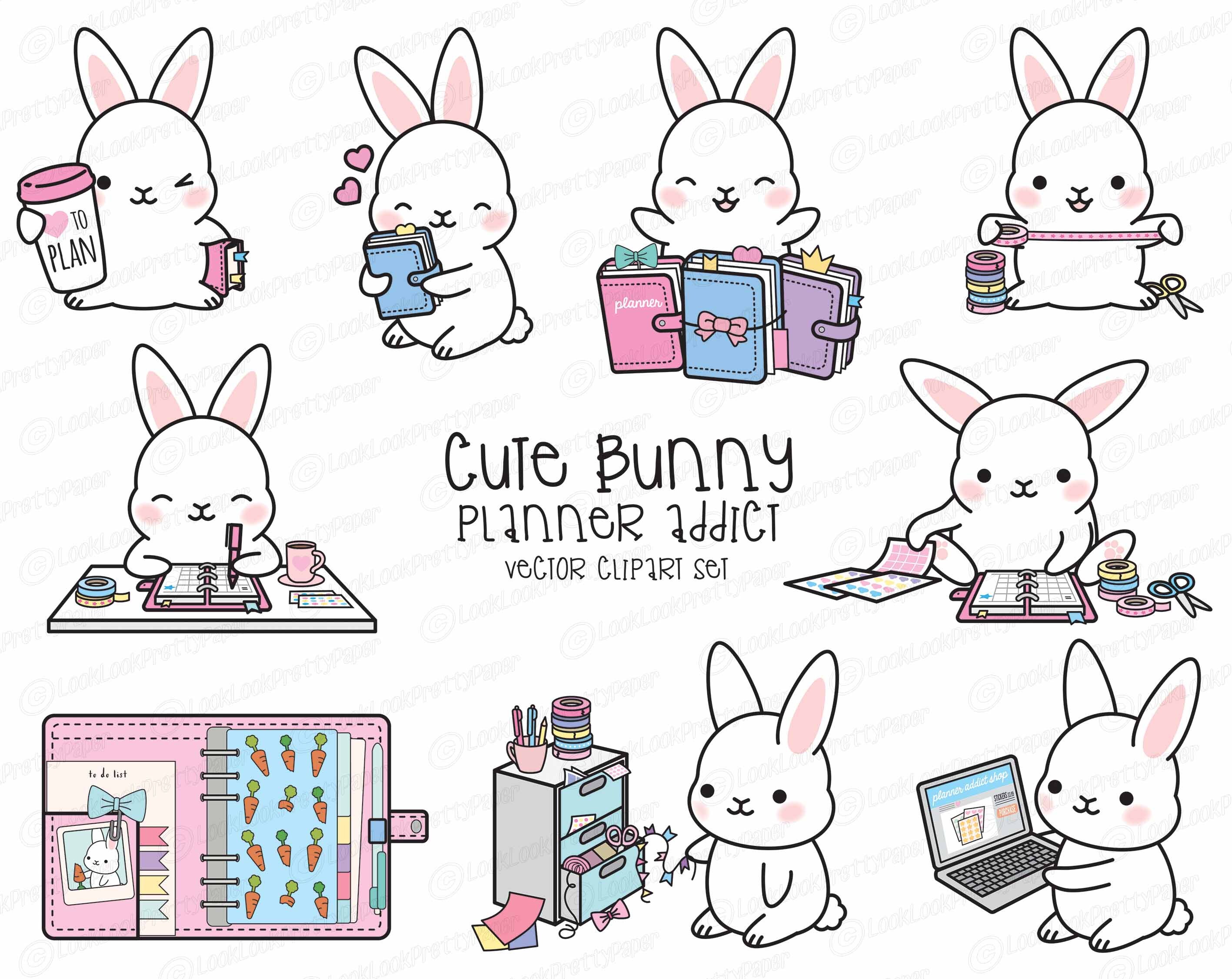 Premium Vector Clipart Kawaii Bunny Cute Bunnies Planner - Etsy México