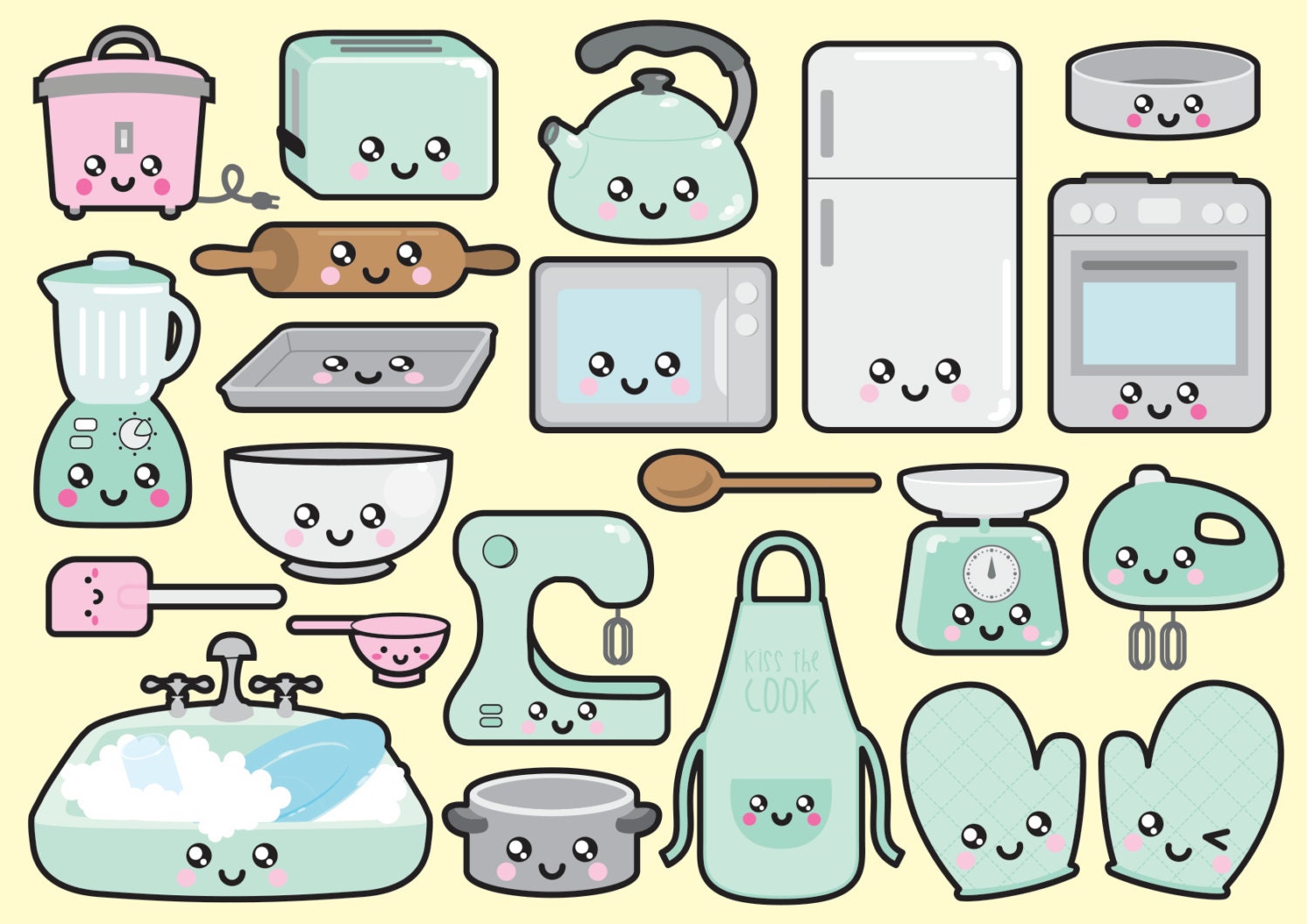 Premium Vector Clipart Kawaii Kitchen Clipart Kawaii - Etsy UK