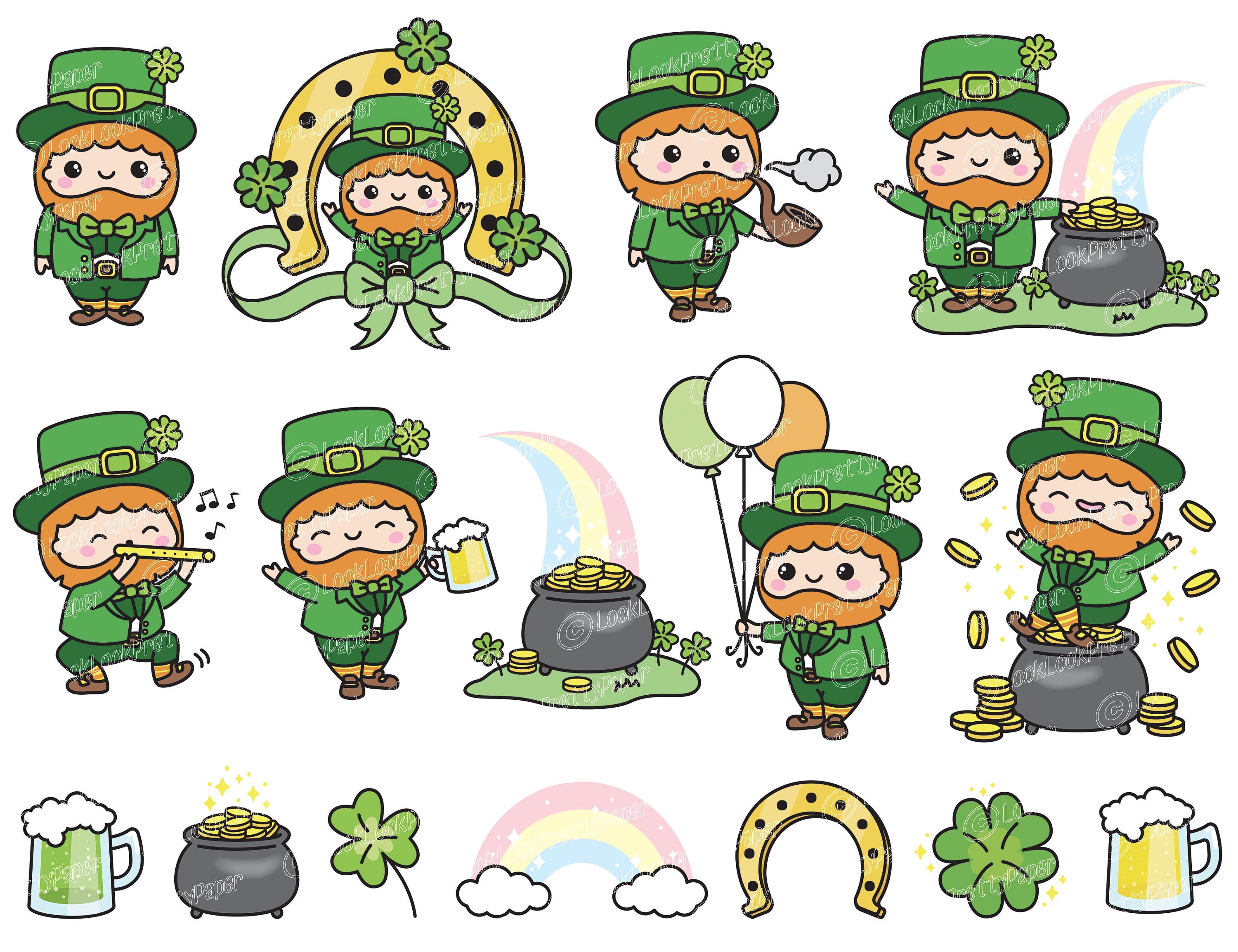Premium Vector Clipart Kawaii St Patrick's Day Clipart - Etsy