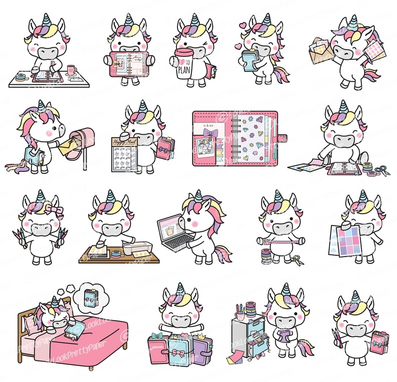 Premium Vector Clipart Kawaii Unicorn Cute Unicorn Planner - Etsy