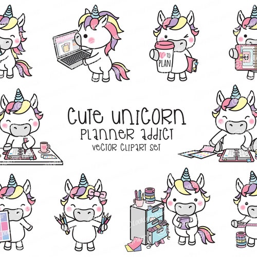 Premium Vector Clipart Kawaii Unicorn Cute Unicorn | Etsy