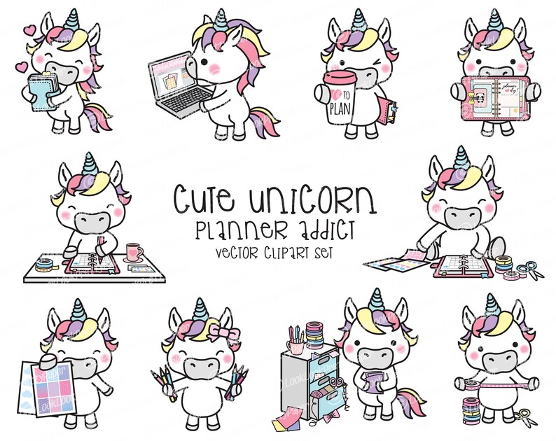 Premium Vector Clipart Kawaii Unicorn Cute Unicorn Planner - Etsy