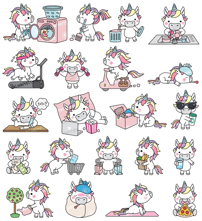 Premium Vector Clipart - Kawaii Unicorn - Cute Unicorn Planning Clipart ...