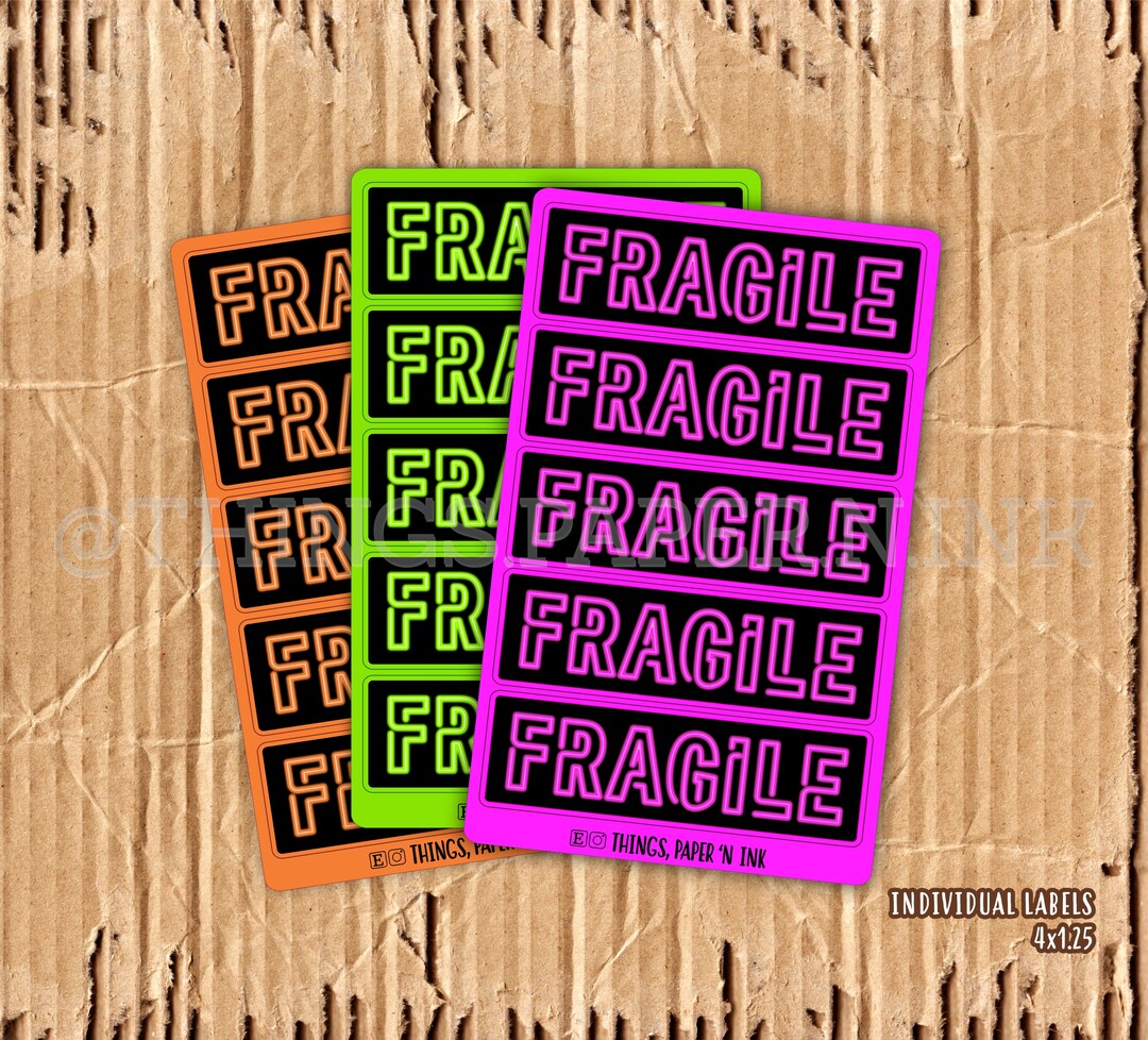 Neon Fragile Packaging Shipping Sticker Sheet for Small Businesses ...