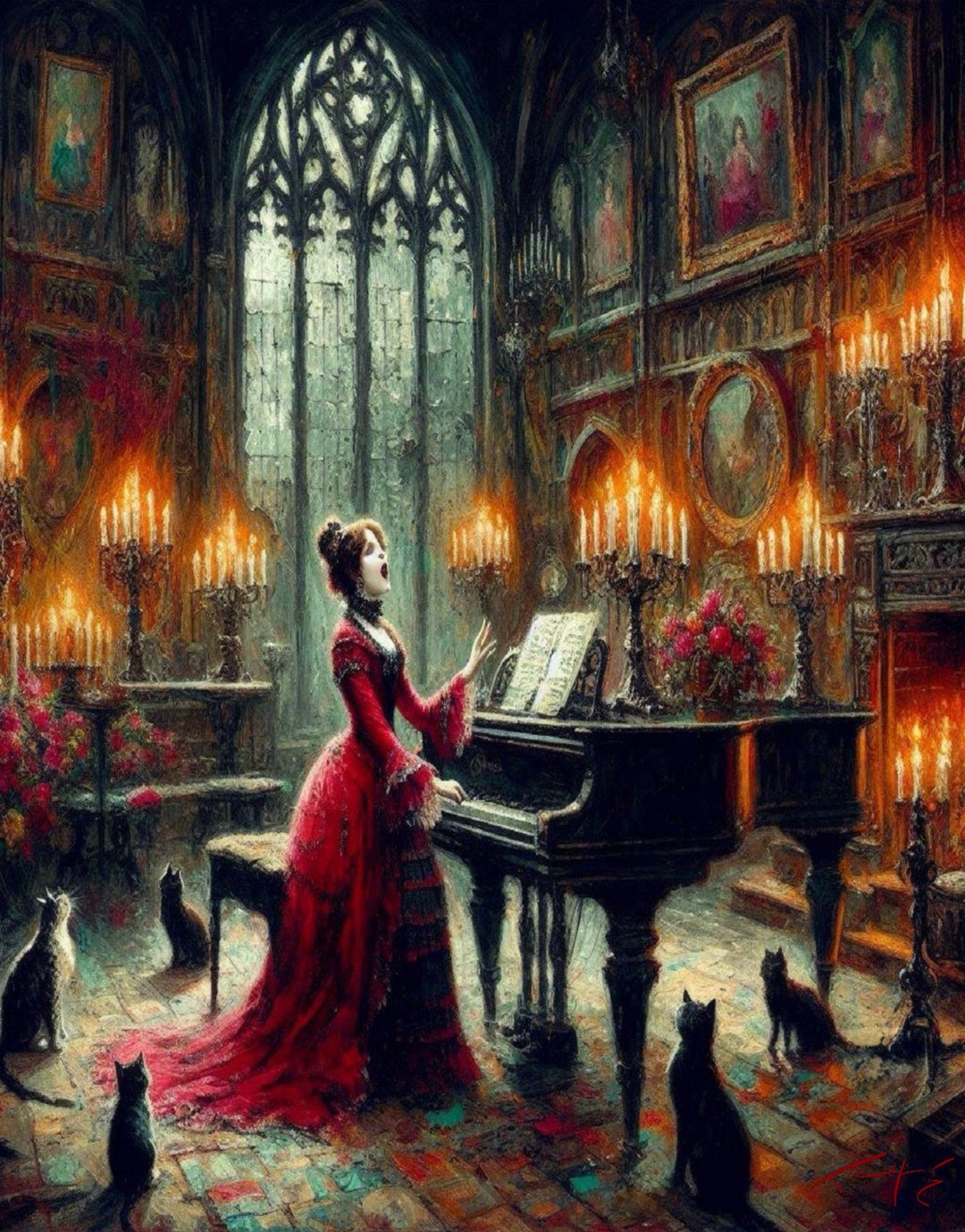 Opera Singer and Feline Friends Print Poster - Etsy