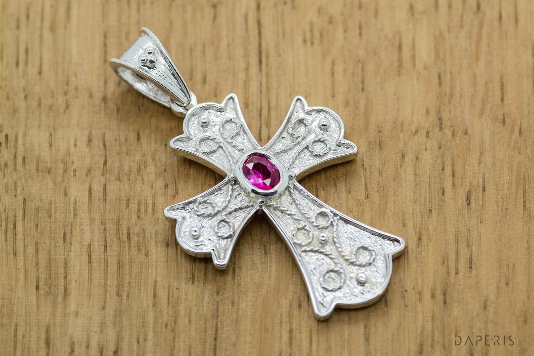 Ruby Cross Pendant Etruscan Byzantine Style Christian Cross - Etsy