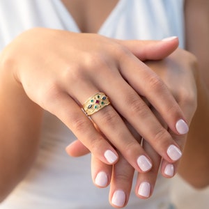 Emerald Ruby Sapphire Byzantine Ring, 18K Gold Byzantine Ring, Gemstone ...