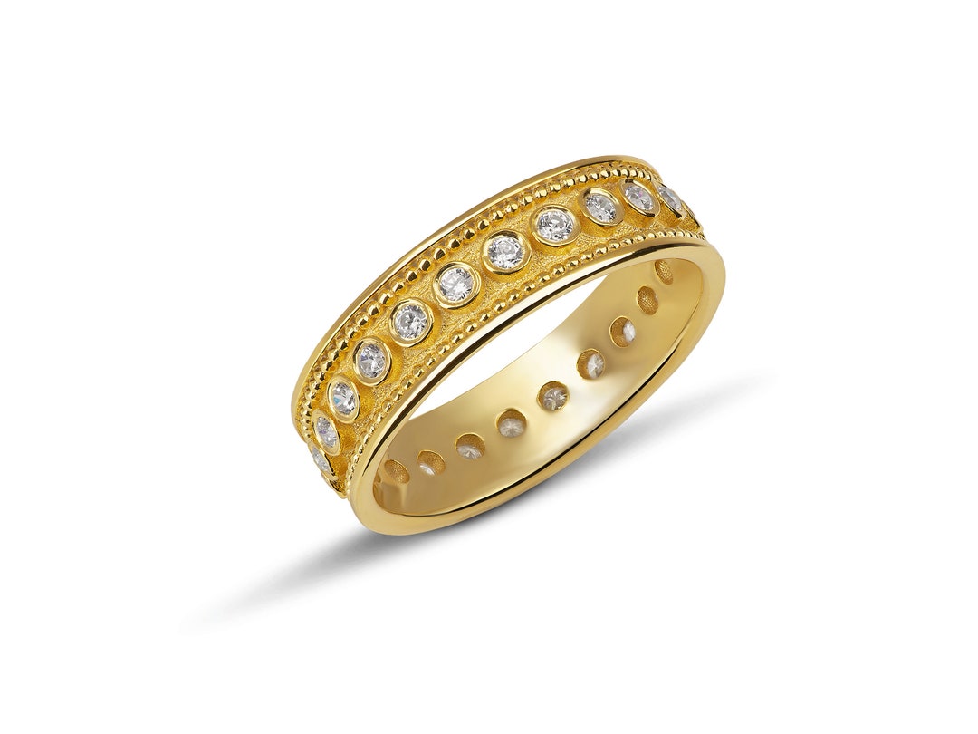 18K Gold Byzantine Diamond Eternity Ring, Handmade Greek Jewelry - Etsy