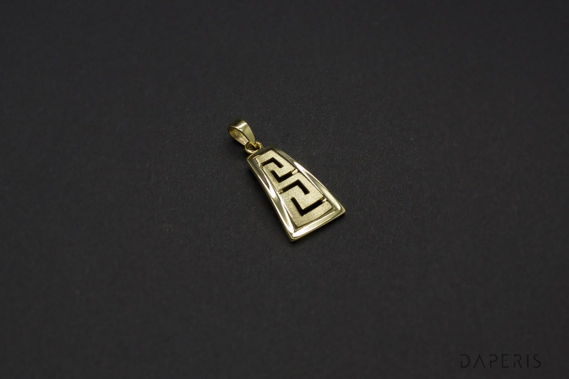 Greek Key Gold Pendant, 14K Solid Gold Pendant, Greek Meander Charm ...