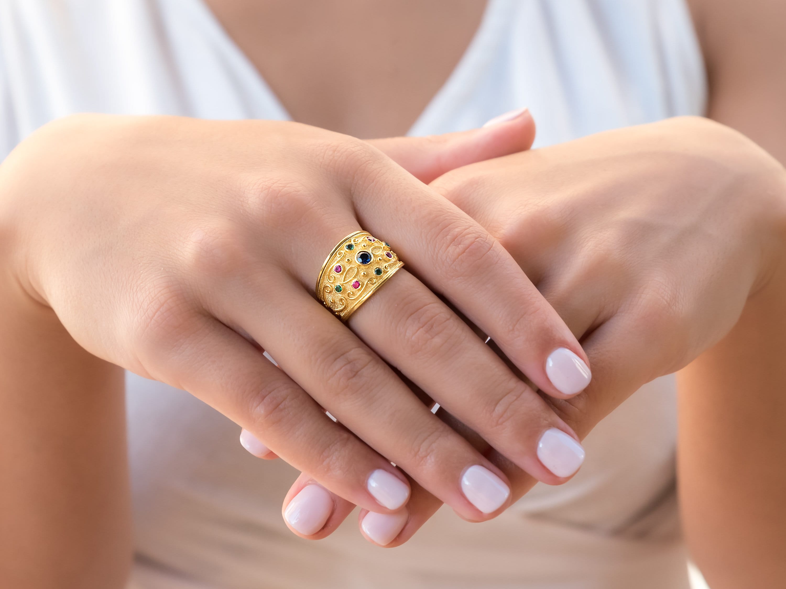 Byzantine Ring 18K Greek Ring Sapphire Ruby Ring 18k Gold - Etsy UK