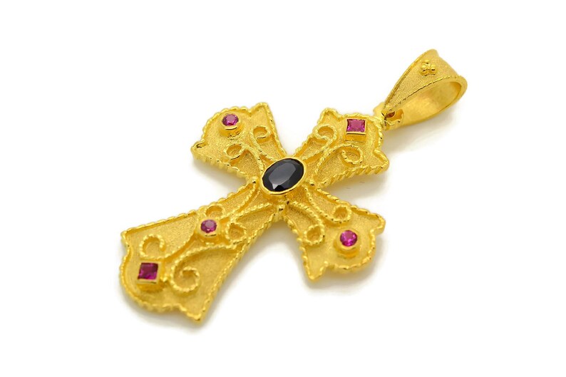 Mens Gold Cross, Greek Cross, Byzantine Cross, Husband Gift, Gemstone ...
