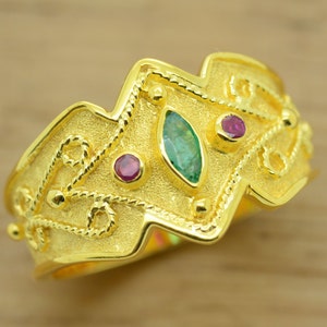 Unique Engagement Yellow Gold Rings, Bridal Gemstone Ring, Three Stone ...