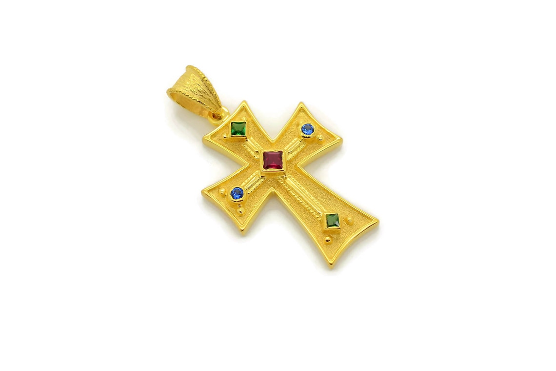 Greek Cross Multi Stone Cross Orthodox Cross 14K Gold - Etsy