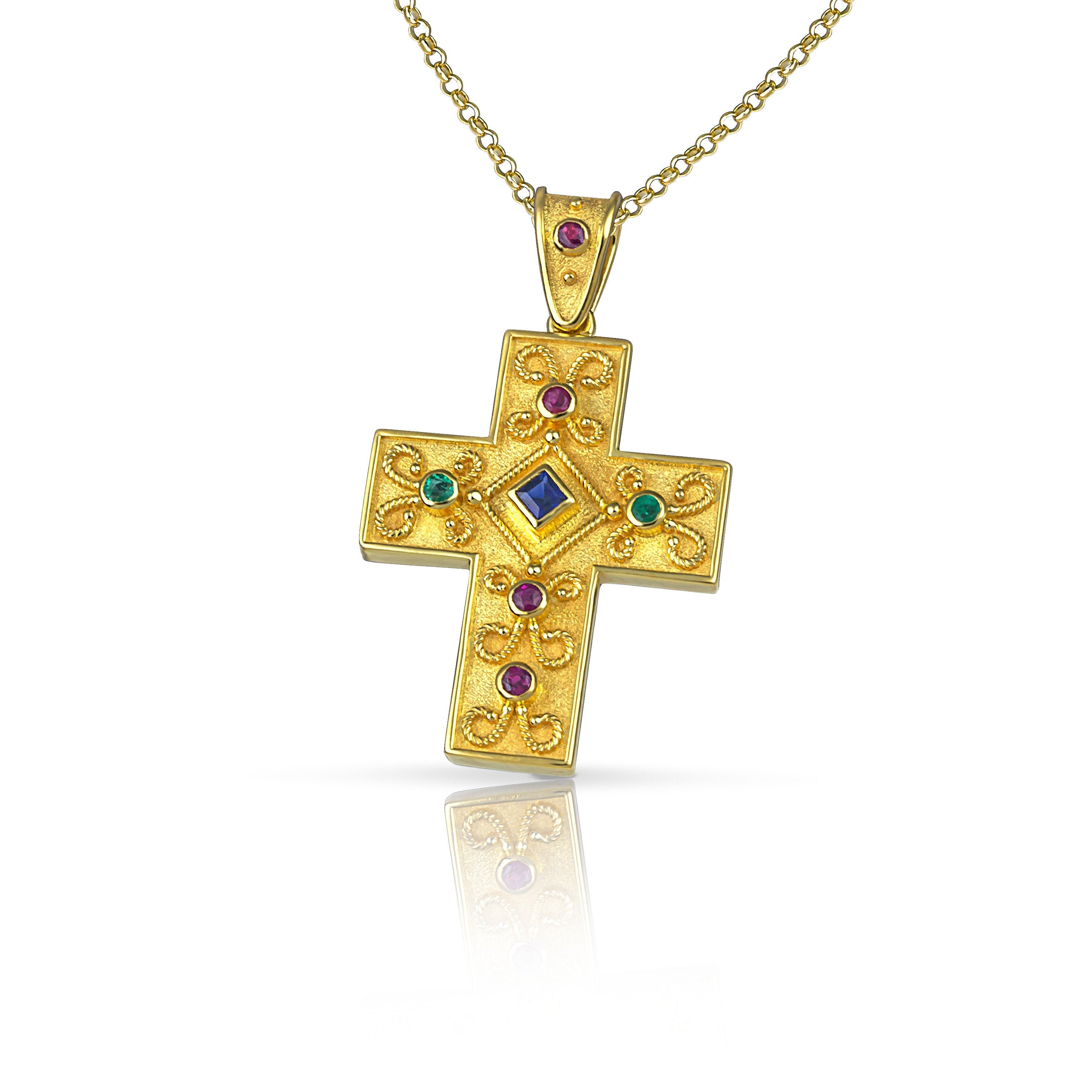 Multi Stone Cross 18K Solid Gold Diamond Cross Byzantine | Etsy