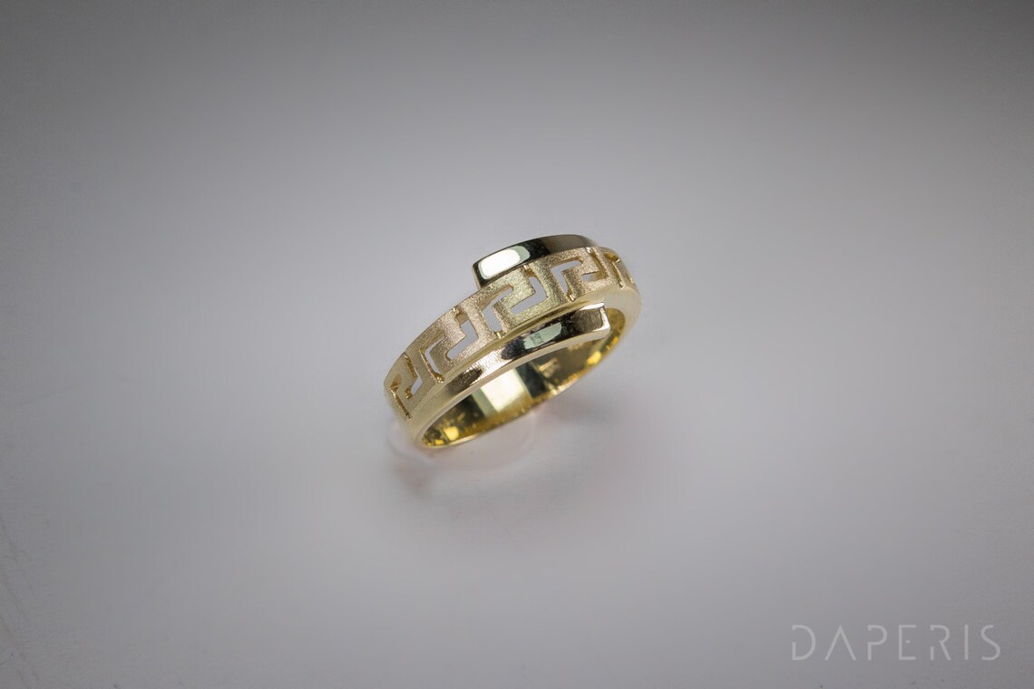 Offset Ring Greek Key Ring 14K Solid Gold Grecian Ring Greek | Etsy