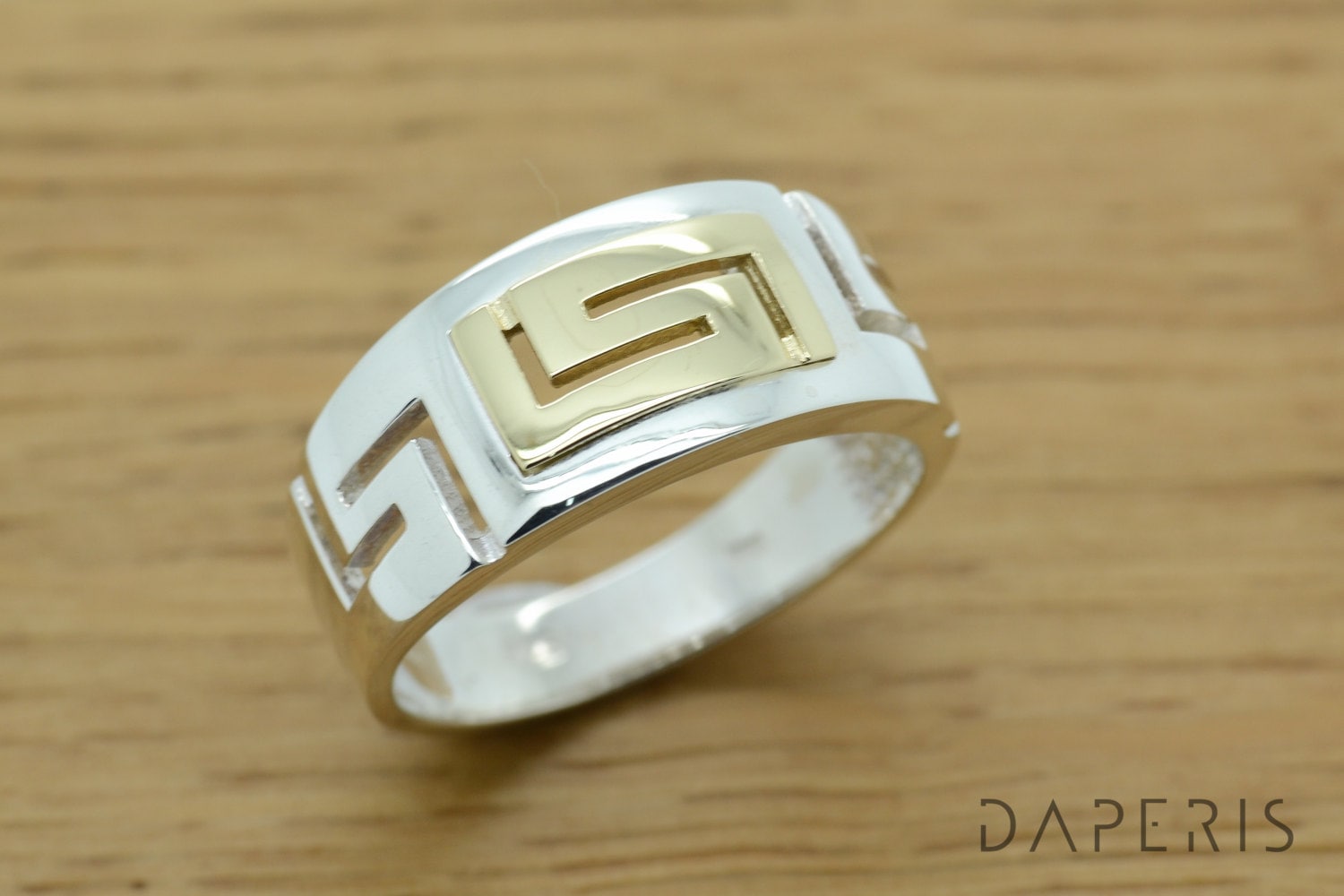 Gold and Silver Greek Key Ring 14K Solid Gold& 925 Solid | Etsy