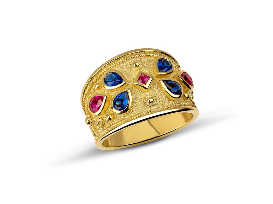 Greek Ring Multi Stone Byzantine Ring 18K Gold Byzantine - Etsy